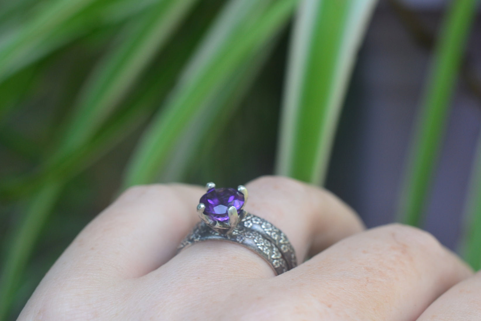 Amethyst Wedding Set, Cherry Blossom Engagement Ring, Matching Band ...