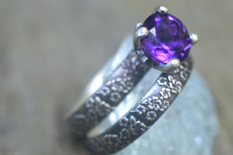 Amethyst Wedding Set, Cherry Blossom Engagement Ring, Matching Band ...