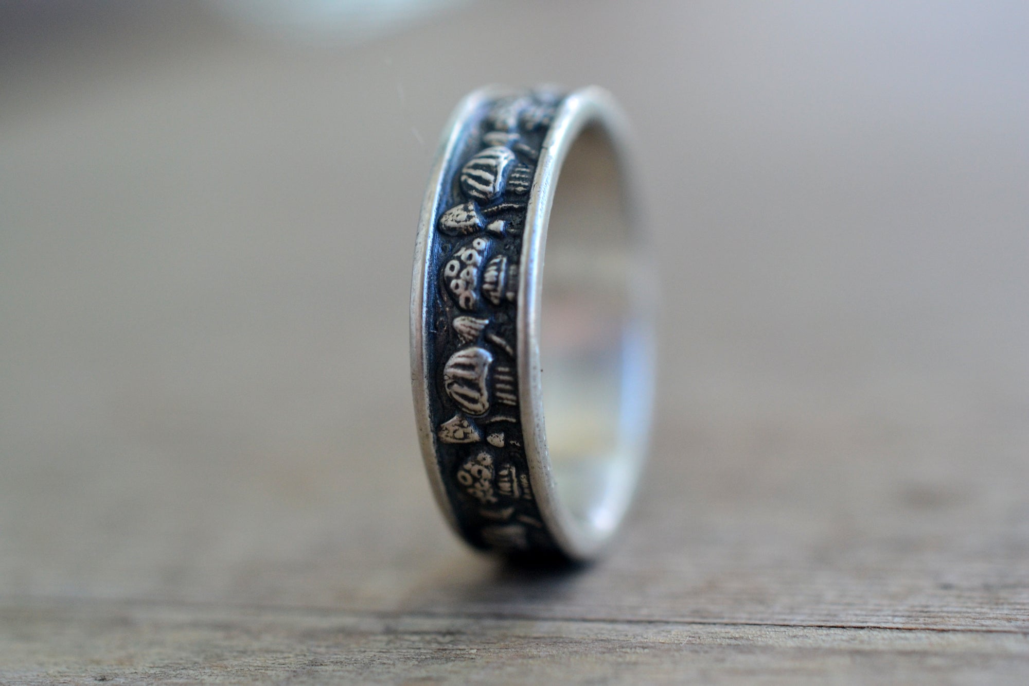 Silver Mushroom Ring, Oxidised Sterling Toadstool Band, Fungi Jewelry ...