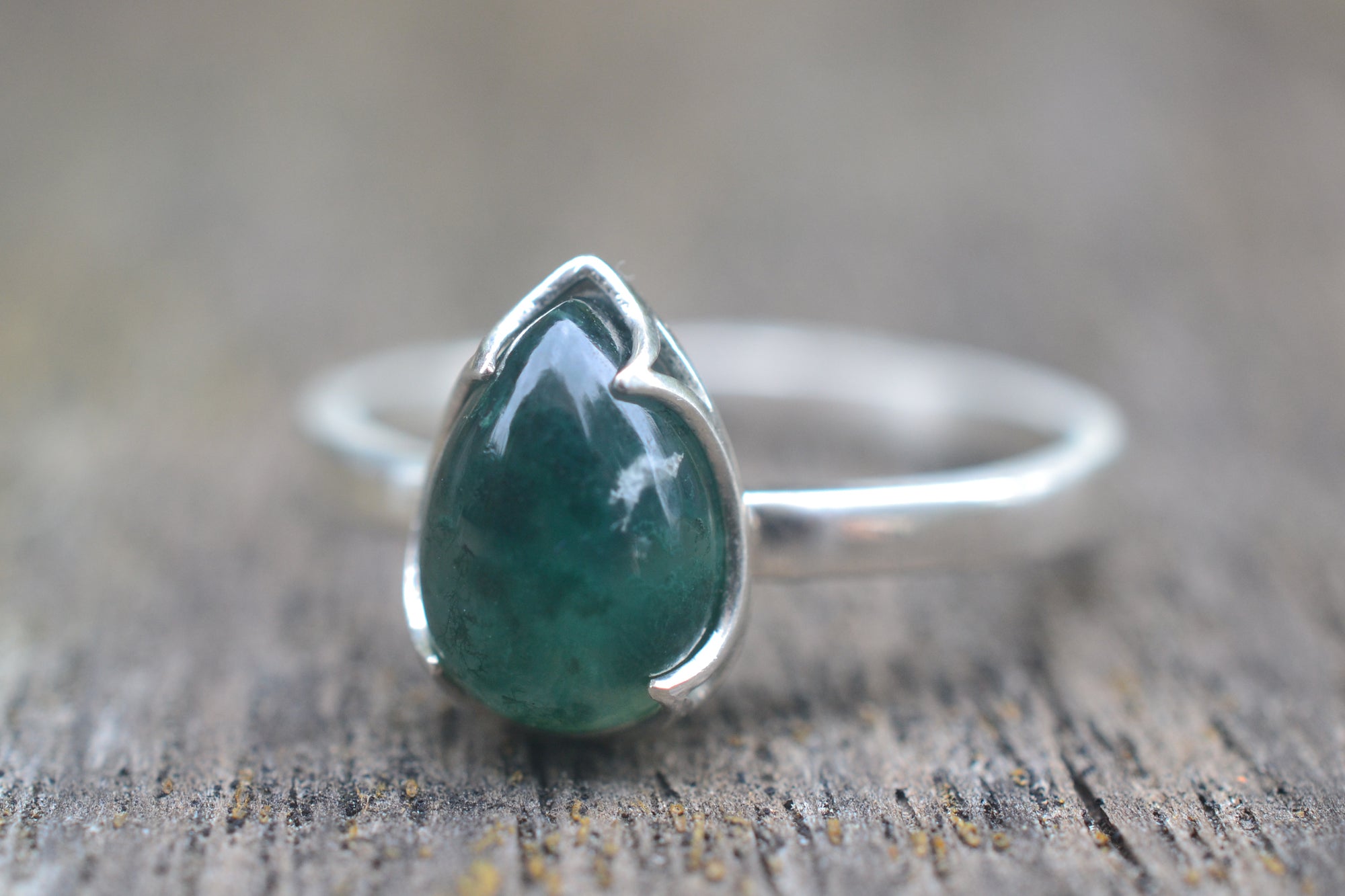 Moss Agate Ring, Natural Pear Crystal, Womens 925 Silver Jewellery ...