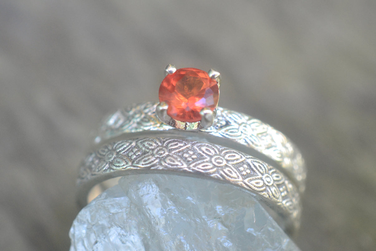 Orange Sapphire Bridal Set, Faceted Crystal, Poesy Wedding Band – Fifth ...